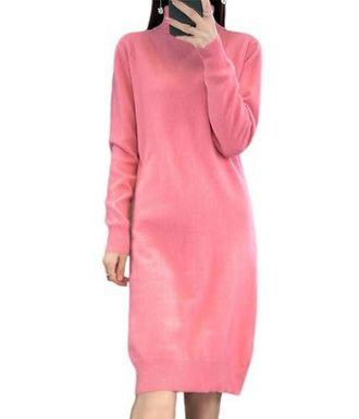 Generic Robe en tricot de laine pour femme - Col relev&eacute; - Longueur genou, Pnnrk, L