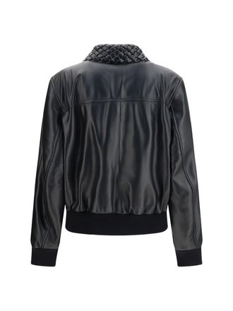 Bottega Veneta Padded Lambskin with Intrecciato Collar Jacket - Black