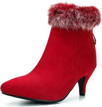 Generic Rouge,34 EU,Bottines en Daim pour Femmes, Bout Pointu, Talon Chaton, Bottines dautomne avec Fermeture éclair au Dos, Bottes Courtes habillées pour Un 