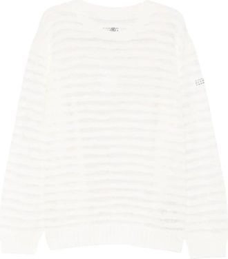 Maison Margiela Homme, Pulls, Blanc, Taille: L Striped Crewneck Sweater