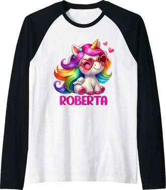 BDAZ Roberta Personalisierter Name Buntes Einhorn Damen M&auml;dchen Raglan