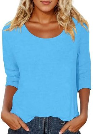 Generic T-shirt pour filles T-shirt pour femmes avec col rond manches trois-quarts pour un confort d&eacute;contract&eacute; T-shirts pour femmes T-shirts personnalis&eacute;s sim