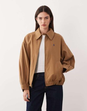 Polo Ralph Lauren Harrington-Bomberjacke aus Baumwoll-Twill in Hellbraun mit Markenlogo-Brown