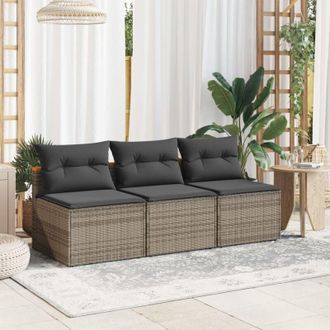 vidaXL Gartensofas ohne Armlehnen mit Kissen 2 Stk. Grau Poly Rattan - Vidaxl
