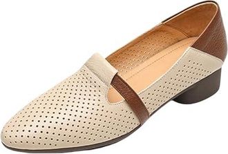 Generic Chaussures &agrave; talon bas en cuir souple de style fran&ccedil;ais assorties pour femme Chaussures d&eacute;t&eacute; &agrave; trou pointu Chaussures &agrave; talon haut pour femme, blanc, 