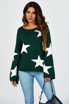 FS Collection Strickpullover Oversize Pullover mit weiten &Auml;rmeln und Stern - Strickwaren (Einheitsgr&ouml;&szlig;e: UK 8-12 / EU 36-40, 5 Farben : Grau, Schwarz, Creme, Rot, D
