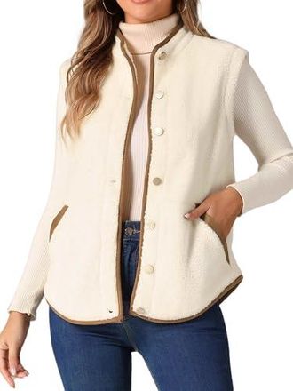 Allegra K Gilet Polaire pour Femme en Peluche Douce avec Poches et Boutons Manteaux Sans Manches dHiver Brun abricot XS