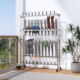 vidaXL Vidaxl - tag&egrave;re &agrave; chaussures avec roulettes Argent&eacute; 89x27x120 cm