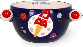 Legami Legami - Guten Morgen M&uuml;slibecher aus Steingut, Motiv: Weltraum, Fr&uuml;hst&uuml;ckstasse, mikrowellengeeignet, sp&uuml;lmaschinenfest, Fassungsverm&ouml;gen bis zu 400 