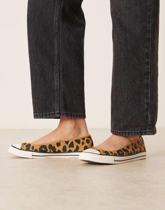 Converse Chuck Taylor All Star Dainty - Ballerinas mit Kuhfellmuster in Braun-Bunt