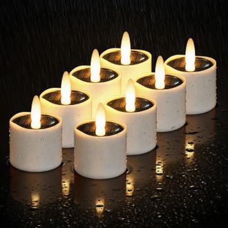 HL Solar Teelichter F&uuml;r Au&szlig;en, Solarkerzen Au&szlig;en Wasserdicht, Solar Kerzen Outdoor Dusk To Dawn Solarlichter Wiederaufladbar LED Flackernd F&uuml;r Garten Par