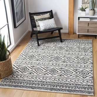 Safavieh Boho Teppich für Wohnzimmer, Esszimmer, Schlafzimmer - Tulum Collection, Kurzer Flor, Elfenbein und Schwarz, 122 X 183 cm