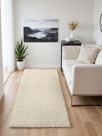 Elle Decoration Woll- & Jute L&auml;ufer Majoli - Nat&uuml;rlich & Handgewebt, Naturteppich, Geflochtenes Herringbone Design, Fischgr&auml;tenoptik, Skandi f&uuml;r Wohnzimmer