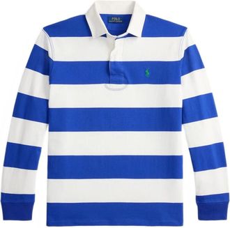 Polo Ralph Lauren Homme, Tops, Bleu, Taille: XL Polo &agrave; Manches Longues en Coton Ray&eacute;