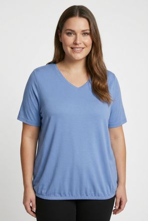 Only Carmakoma V-Shirt ONLY CARMAKOMA CARCORAL S/S V-NECK TEE JRS, Damen, Gr. L, blau (cornflower blau), Jersey, Obermaterial: 65% Polyester, 35% Viskose, unifarben,