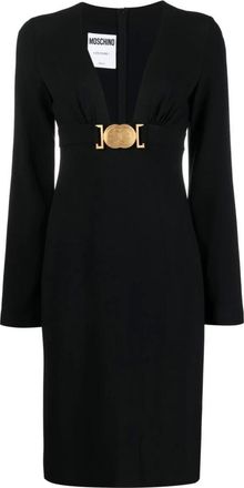 Moschino Femme, Robes, Noir, Taille: 40 FR Robe Midi Col en V