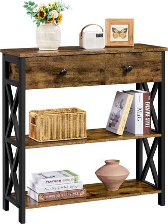 Yaheetech Konsolentisch Flurtisch Schmaler Eingangtisch mit 1 Schublade und 2 Offene Ablagen Industrial Beistelltisch Vintage Sofatisch Sideboard Wohnzimmer/Flu