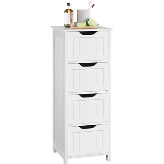 Yaheetech Badezimmerschrank Badschrank, Kommode mit 4 Schubladen, Schmal Beistellschrank für Badezimmer/Wohnzimmer, 30 x 30 x 82 cm, Weiß