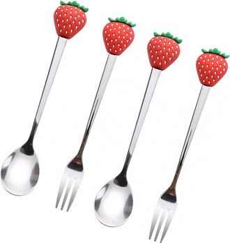 BESTONZON 4 St&uuml;ck Edelstahl Obst Gabel Und L&ouml;ffel Set Mit Kreativem Fruchtdesign K&uuml;chenbesteck F&uuml;r Dessert Salat Und Haushalt Sp&uuml;lmaschinenfest Und Langlebig