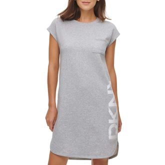DKNY Damen Sportswear Flügelärmeln und Logo T-Shirt, Kleid, grau meliert, X-Klein