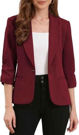 Allegra K Femme Blazer de Travail &agrave; Revers Ch&acirc;le Manches 3/4 Fermeture &agrave; 1 Bouton Veste pour Bureau Bourgogne L