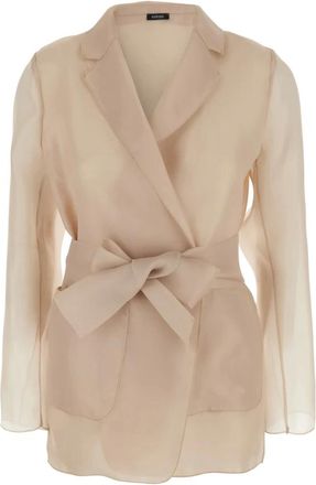 Pla&icirc;n Plain, Femme, Blouses et Chemises, Beige, Taille: 40 FR Veste beige avec revers classiques et ceinture &agrave; &agrave; la taille en tissu technique femme