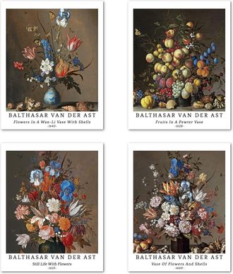 Berkin Arts Kunstdruck Ungerahmt Klassische Blume Bilder Set von 4, Poster Gr&ouml;&szlig;e: 20x25 cm Premium Kunstpapier Wanddeko Blue Moderne Natur Retro Pflanzen Passende