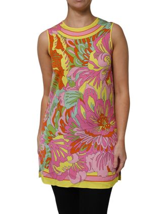 Dolce & Gabbana Womens Multicolor Floral Roundneck Sleeveless Top Silk Elastane