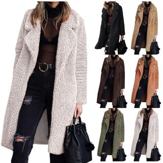 Generic Manteau en fausse fourrure &agrave; revers - Vestes longues - Cardigan long &agrave; lavant - Manteau en fausse fourrure chaude pour lhiver, abricot, XXL