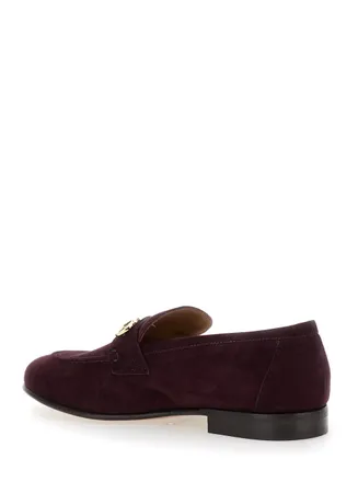 Ferragamo Womens Bordeaux Loafers With Gancini Plaque Goat