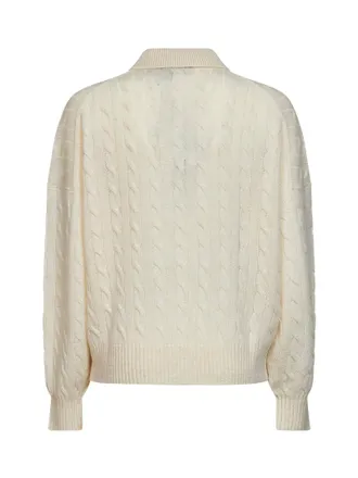Polo Ralph Lauren Womens Polo Shirt Cable-Knit Wool-Cashmere Ivory Knitwear Sweater