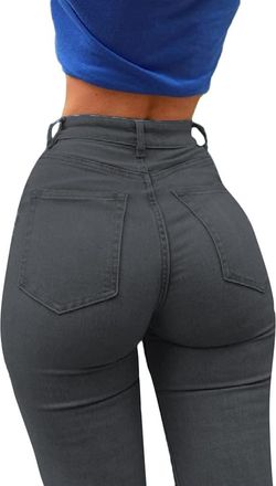 Onsoyours Jeans Damen Vintage L&auml;ssige Denim Strecken Schlank Hochbund Knopfleiste Jeanshose R&ouml;hrenjeans Frauen Hose Boyfriend Jeans Zerrissene Destroyed Jeans F