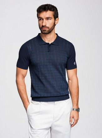 Ombre Poloshirt Herren Polo-Shirt Ajourmuster Regular Fit Navy L (kein Set, 1-tlg) Ajourmuster am K&ouml;rper