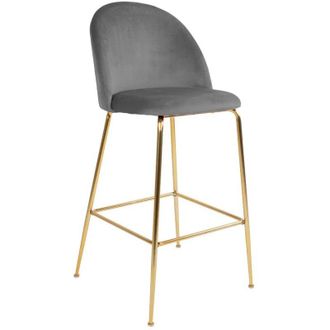 ebuy24 Ebuy24 - Lot de 2 chaises de bar pinoz - Confort velours et pieds m&eacute;tal dor&eacute;-Gris