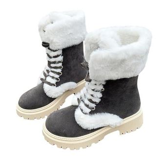 Generic Femme Bottines Daim &agrave; Lacets avec Doublure Peluche Chaude Bottes dHiver Semelle Plateforme Chunky Style Combat Boots Chic et Elegant Chaussures L&eacute;g&egrave;re