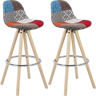 Woltu Woltu - Lot de 2 Tabouret de Bar en Lin, avec Repose-Pied, Patchwork Multicolore
