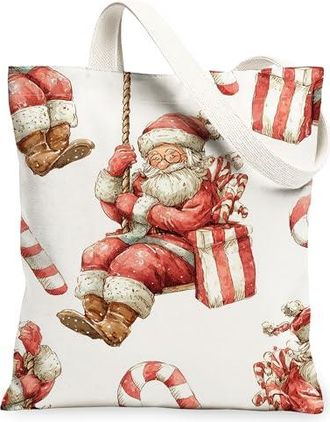 Generic Sacs fourre-tout en toile motif P&egrave;re No&euml;l, sacs d&eacute;picerie r&eacute;utilisables, l&eacute;gers et lavables, Blanc, 13x15 Inch