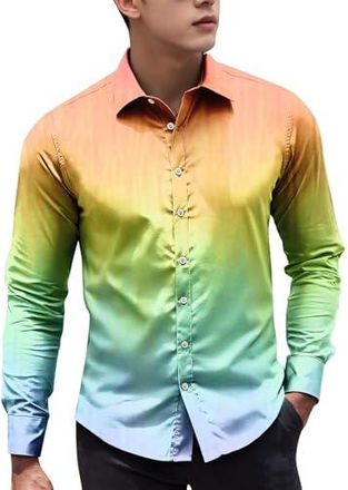 Generic Chemise &agrave; manches longues pour homme - Chemise boutonn&eacute;e multicolore - Grande taille - Chemise daffaires infroissable - Chemisier de bureau - Col &agrave; re
