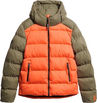 Superdry Herren Sport Steppjacke in Blockfarben mit Kapuze Kaki Farbblock XXL