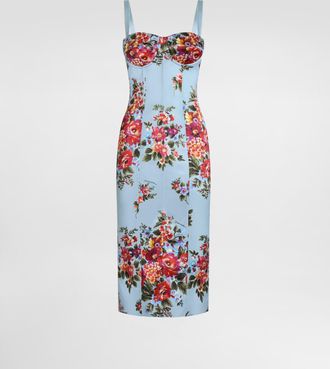 Dolce & Gabbana Flower Bouquet-print Satin Dress - Frau Kleider Multicolor 46