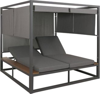 Hhg Aluminium Lounge-Gartenliege HHG 345b, xl Sonnenliege Bali-Liege Daybed, 10cm-Polster dunkelgrau Polster grau