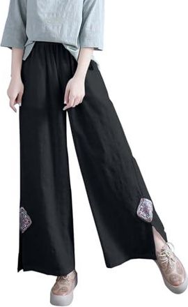 Generic Pantalon d&eacute;contract&eacute; ample en coton &agrave; taille &eacute;lastique pour femme, Noir, 3XL