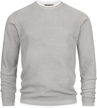 Indicode Herren INVillads Strickpullover mit Rundhals-Ausschnitt | Feinstrick-Pulli Cardigan für Männer Lt Grey Mix, XL