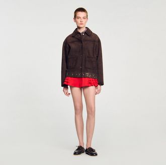 Sandro Veste en cuir suède ornée de studs