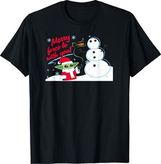 Star Wars Merry Force Grogu & Snowman Weihnachten T-Shirt