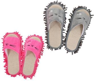 BESPORTBLE BESTonZON Pantoufles de Nettoyage Lavables en Chenille 2 Paires Pantoufles D&eacute;tachables pour Balayer et D&eacute;poussi&eacute;rer Sols Accessoires Maison Pratiques 