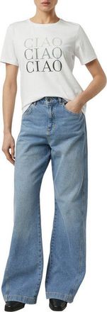 Comma T-Shirt mit Druck und Glitzersteinen