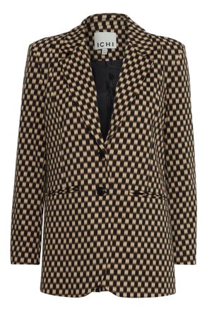 Ichi IHKATE Print Oversize BL Damen Blazer Jackenblazer 74% Polyester, 22% Viskose, 4% Elasthan Loose fit, Gr&ouml;&szlig;e:M, Farbe:Doeskin Checks AOP (202764)