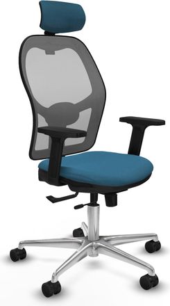 Piqueras y Crespo Ergonomischer Stuhl f&uuml;r die Arbeit zu Hause mit 2D-Armen, h&ouml;henverstellbare Lendenwirbelst&uuml;tze und Kopfteil, h&ouml;henverstellbar und neigbar, Grau/Petrol