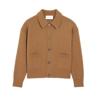 Ami Cardigan en laine avec col chemise - Homme - Pulls - Brun - Taille: XL